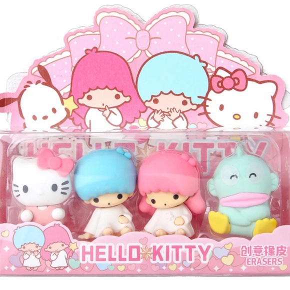 Sanrio | Office | 4 Piece Boxed Sanrio Eraser Set Hello Kitty Twin Stars Hangyodon Detachables ...